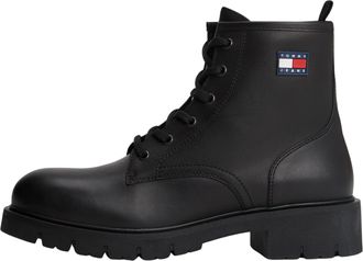 Tommy Jeans Damen Mid Boot Stiefel Lace Up aus Leder, Schwarz (Black), 39