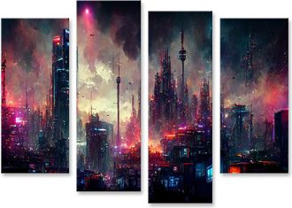 Islandburner Wandbild Cyberpunk Stadt Landschaft Fantasy auf Leinwand Bilder Bild Poster
