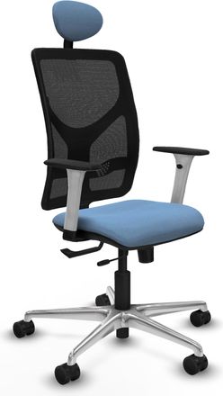 Piqueras y Crespo Telefonstuhl mit schwarzen und wei&szlig;en Armlehnen, h&ouml;henverstellbare Lendenwirbelst&uuml;tze und festes Kopfteil, Schwarz/Himmelblau