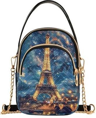 Mnsruu Sac à bandoulière pour femme - Tour Eiffel de nuit - Sac à dos en bandoulière avec sangle réglable