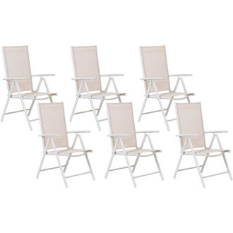 Beliani Gartenstuhl 6er Set Beige und Wei&szlig; Aluminium mit Stoffbespannung Verstellbar Klappbar Modern Terrasse Outdoor Balkon Ausstattung Sitzm&ouml;bel