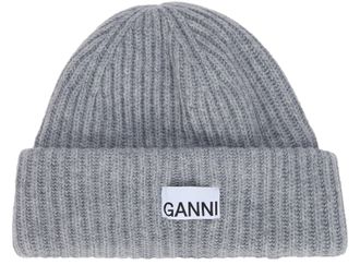 Ganni A4429 Ribbed Wool-Blend Beanie - Gray