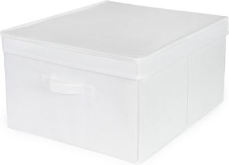 Compactor Foldable Storage Box with Lid, Non-Woven Polypropylene and Cardboard, 40 x 50 x 25cm, White, RAN10902