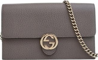 Gucci Hobo Bags - Leather Interlocking G Dollar Wallet on Chain - Gr. unisize - in Grau - f&uuml;r Damen