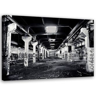 Feeby Leinwandbild XXL Street Art Wandbild Kunst Fabrik schwarz-wei&szlig; 120x80 cm
