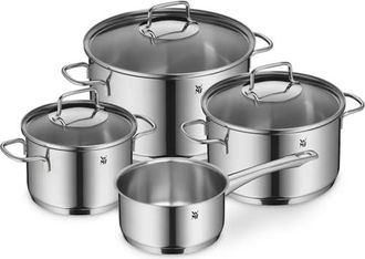 WMF Astoria Kochgeschirr-Set, 4-teilig, hohe Kocht&ouml;pfe mit Deckel (16/24 cm), niedriger Kochtopf mit Deckel (20 cm), Stielkasserolle (16 cm), Cromargan Ed