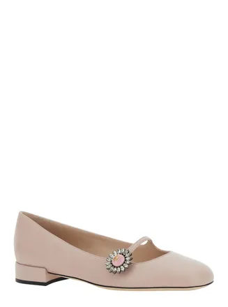 Valentino Garavani Womens Pink Ballerinas With Decorative Plate And Low Heel Goat Leather Ballerina Shoes