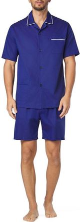 Novila Herren Pyjama blau Baumwolle unifarben