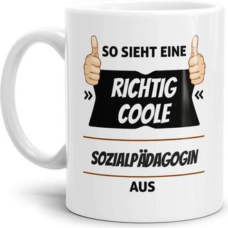 Tassendruck Berufe-Tasse so Sieht Eine Richtig Coole Sozialpädagogin aus Weiss/Job/mit Spruch/Kollegen/Arbeit/Geschenk-Idee/Büro