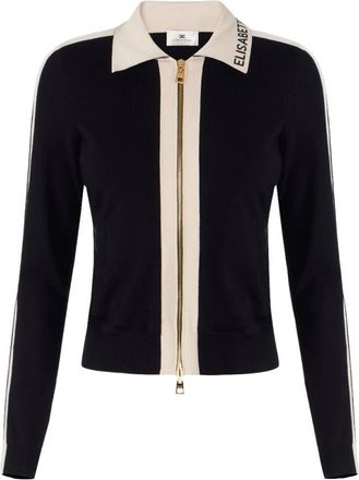 Elisabetta Franchi Femme, Pulls, Noir, Taille: 40 FR Veste en maille avec bandes en viscose brillante