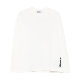 Jil Sander Langarm-Baumwoll-T-Shirt mit Logo-Detail - - Tops - Damen - Wei&szlig; - M