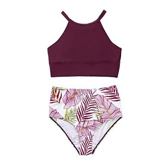 Generic Tankini pour femme avec short, taille haute, grande taille, maillot de bain basique gainant deux pi&egrave;ces, maillot de bain de piscine, bas de bikini d&eacute;t