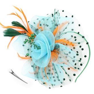 Dreshow Fascinators Hut Blume Mesh B&auml;nder Federn auf einem Stirnband und Einem Geteilten Clip Cocktail Tea Party Headwear f&uuml;r M&auml;dchen und Damen