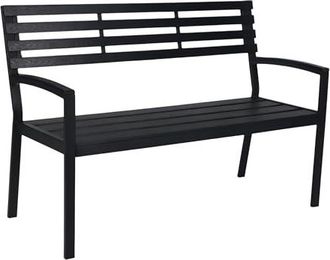 Relaxdays Gartenbank, 2-Sitzer, HxBxT: 88 x 128 x 59 cm, Kunststoff & Metall, Sitzbank Garten, Terrasse, Balkon, schwarz