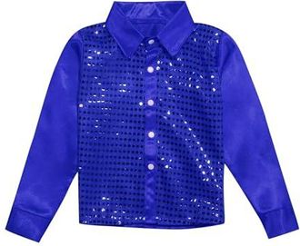Generic Chemise &agrave; paillettes pour enfant gar&ccedil;on - Costume de carnaval - Style r&eacute;tro des ann&eacute;es 80 et 90 - Chemise &agrave; paillettes - Col &agrave; revers - Manches longue