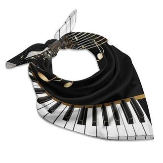 Generic Écharpe carrée en soie légère avec note de musique dorée pour clavier de piano - Écharpe pour cheveux respirante - Cadeau pour femme et homme, multico