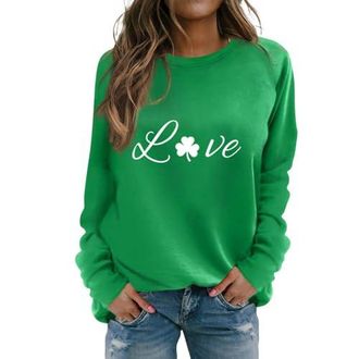 Generic Chemise &agrave; manches longues pour femme avec motif tr&egrave;fle irlandais en forme de coeur et tr&egrave;fle irlandais, pull vert chanceux, col rond, coupe ample, aut
