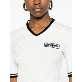 Off-white Ribbed Knit with Logo Patch Dress - White
