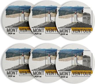 Fabulous Mount Ventoux Untersetzer, rund, Kork-Basis, Collage f&uuml;r Fahrrad, Frankreich, Radtour, 6 St&uuml;ck (95 x 95 mm)