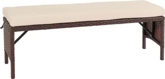 Mendler Banc en rotin HWC-G16, Banc de jardin en rotin, Gastronomie 112cm - brun, coussin cr&egrave;me