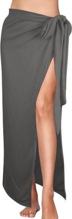 Generic Par&eacute;o de plage &eacute;charpe maillot de bain en mousseline de soie par&eacute;o femmes caftan up maillots de bain tankinis jupe &agrave; franges, gris fonc&eacute;, XL