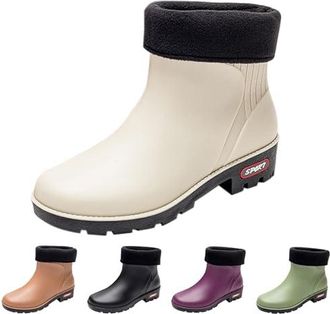 Generic Bottes de pluie en peluche pour femme - Imperm&eacute;ables - Bottines Chelsea courtes - Chaussures de jardin antid&eacute;rapantes - Chaudes et confortables - Avec