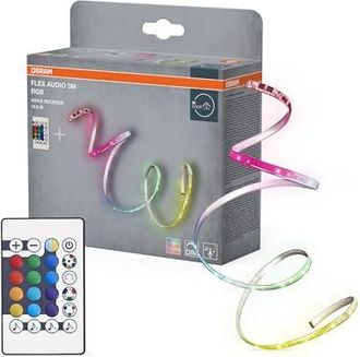 Osram FLEX AUDIO 3M LED-Streifen VR RC, wei&szlig;, 10W, 120lm, warmwei&szlig;es Licht, integrierter Sound-Receiver, RGB-Farbsensor, Fernbedienung, lange Lebensdauer, e