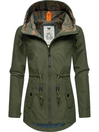 Ragwear wasserdichte Damen Übergangsjacke leichte Regenjacke Kurzmantel mit Kapuze Monadis Intl Dark Olive24 Gr. L