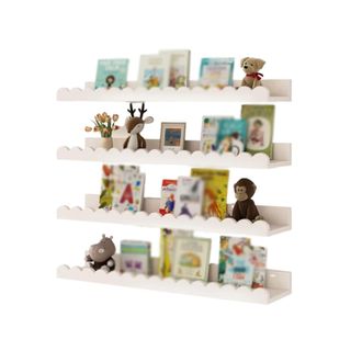 Generic 4-stufiges Schwebendes B&uuml;cherregal, Geschwungenes B&uuml;cherregal mit Kleiderhaken und Bilderleiste, f&uuml;r Schlafzimmer, Wohnzimmer, Arbeitszimmer(White)