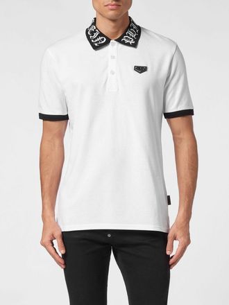 Philipp Plein Polo en coton avec logo Hexagon et col c&ocirc;tel&eacute;