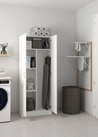 Dmora Armoire polyvalente 2 portes Charleston, meuble à balais, étagère à chaussures avec étagères, armoire à chaussures, 73 x 37 cm x 180 cm, blanc