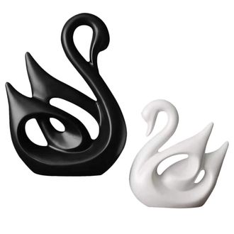 Amosfun Paar Keramik Schwanenliebhaber Figur Handgefertigt Schwarz Wei&szlig; Wohnraum Dekoration Tisch Ornament