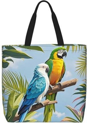 Generic Plantes Tropicales Et Perroquets Sac Fourre-Tout L&eacute;ger Tote Bag Grand Sac A Main Femmes Pour Plage Travail Gym