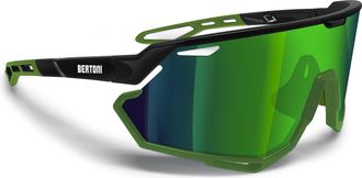 Bertoni Radfahren MTB Lauf Sportbrille für Männer Frauen in TR90 Antibeschlag Weitwinkelobjektiv mod. ALPHA (Glänzendes Schwarz/Matt Grün - Grüne Spiegellinse