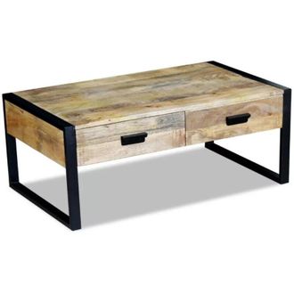 vidaXL Vidaxl - Table basse avec 2 tiroirs Bois de manguier massif 100 x 60 x 40 cm