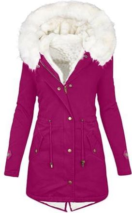 Generic Veste dhiver en laine pour femme - Manteau dhiver chaud pour femme - Doubl&eacute; en fausse laine &eacute;paisse - Parka &agrave; capuche - Longueur mi-longue - Manteau d