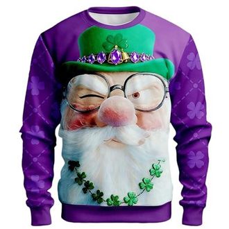 Generic Pull de la Saint-Patrick pour homme - Vert - Pull &agrave; manches longues - Tr&egrave;fle irlandais - Sweat-shirt graphique sans capuche - Col rond - Impression 3D