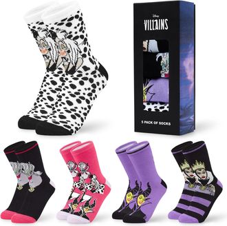 Disney Stitch Damen Socken, bunte warme Strümpfe mit Motiv, Geschenke für Frauen, Teenies, 5er-Pack (36-40 EU, Lila/Rosa Villains)