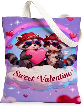 Generic Sacs fourre-tout en toile de raton laveur, adorables sacs d&eacute;picerie r&eacute;utilisables, l&eacute;gers et lavables, violet, 13x15 Inch