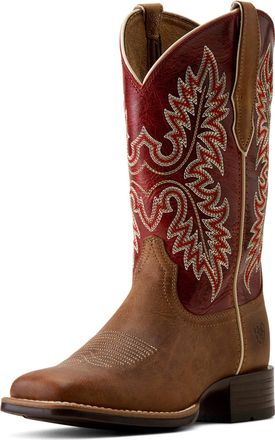 Ariat Womens Canyon Point Wide Square Toe Western Boots in Desert Sand Heart Throb Red, B Medium Width, Size 42.5, by Ariat