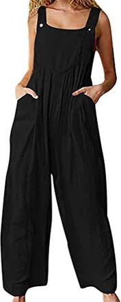 Onsoyours Salopette Femme Chic Salopette Casual Large Ample Harem Sarouel Pantalon Combinaison Jumpsuit Chic Lin Poches Playsuit Overalls Rompers C Noir XS