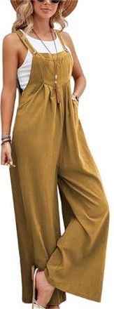 Generic Combinaison d&eacute;contract&eacute;e en lin sans manches avec bretelles r&eacute;glables et poches pour femme, jaune, 3XL