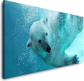 Paul Sinus Art schwimmender Eisbär 120x 60cm Panorama Leinwand Bild XXL Format Wandbilder Wohnzimmer Wohnung Deko Kunstdrucke
