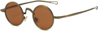 Generic Lunettes De Soleil Vintage Rondes En M&eacute;tal Miroir Hommes Et Femmes Shopping Conduite Lunettes De Soleil(Brown)