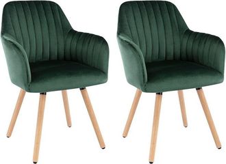 Vente-Unique Vente-unique - Lot de 2 chaises avec accoudoirs en velours et pieds bois de h&ecirc;tre - Vert fonc&eacute; - eleana