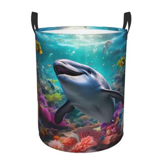 Generic Delfinfische Korallen W&auml;schesammler Rund Korb W&auml;sche Stehender W&auml;schebeh&auml;lter F&uuml;r W&auml;schesack Waschk&uuml;che W&auml;schekammer