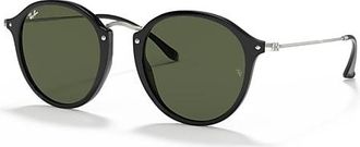 Ray-Ban Round Fleck Sonnenbrillen Schwarz Fassung Gr&uuml;n Glas 49-21