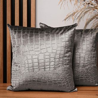 MG Design 2er Set Kissenbezüge 45 x 45 cm in Grau - mit Reißverschluss, strukturstark mit Kroko-Prägung, weich & pflegeleicht