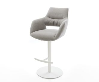 DELIFE Barstuhl Yago-Flex Strukturstoff Soft Grau Drehfu&szlig; h&ouml;henverstellbar Metall Wei&szlig; Taschenfederkern, Barst&uuml;hle