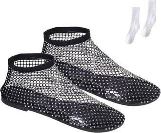 Generic Ballerines plates en maille pour femme, ultra confortables et brillantes, filet extensible pailleté pour femme, Noir, 40 EU